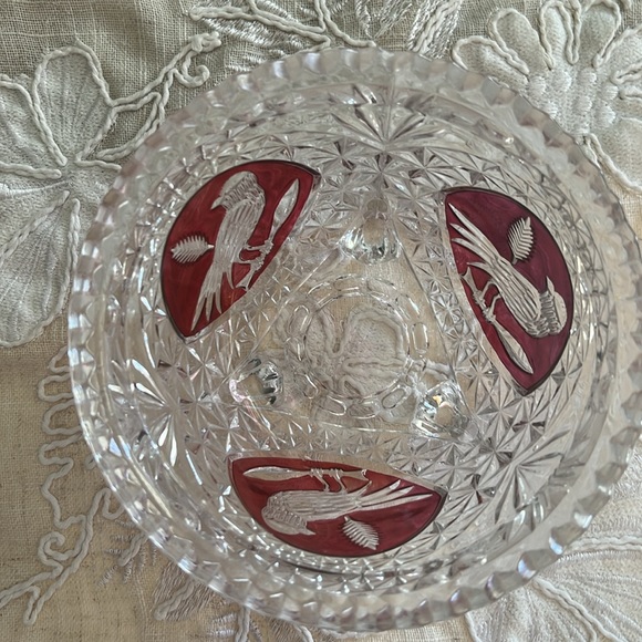 Art | Vintage Crystal Bowl With Ruby Birds Accent | Poshmark